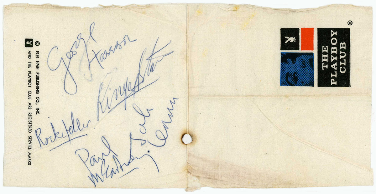 A Playboy Club Cocktail Napkin Signed By The Beatles Shortly After ...